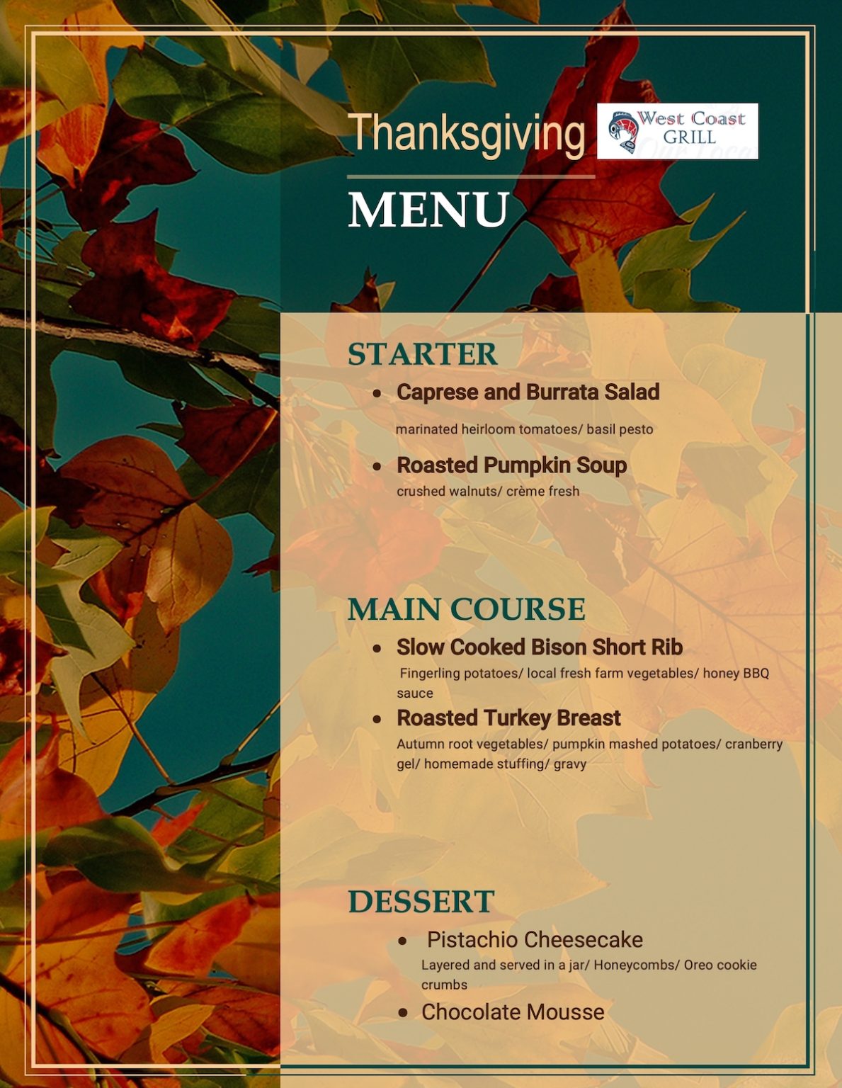 Sidney BC – Menus - West Coast Grill